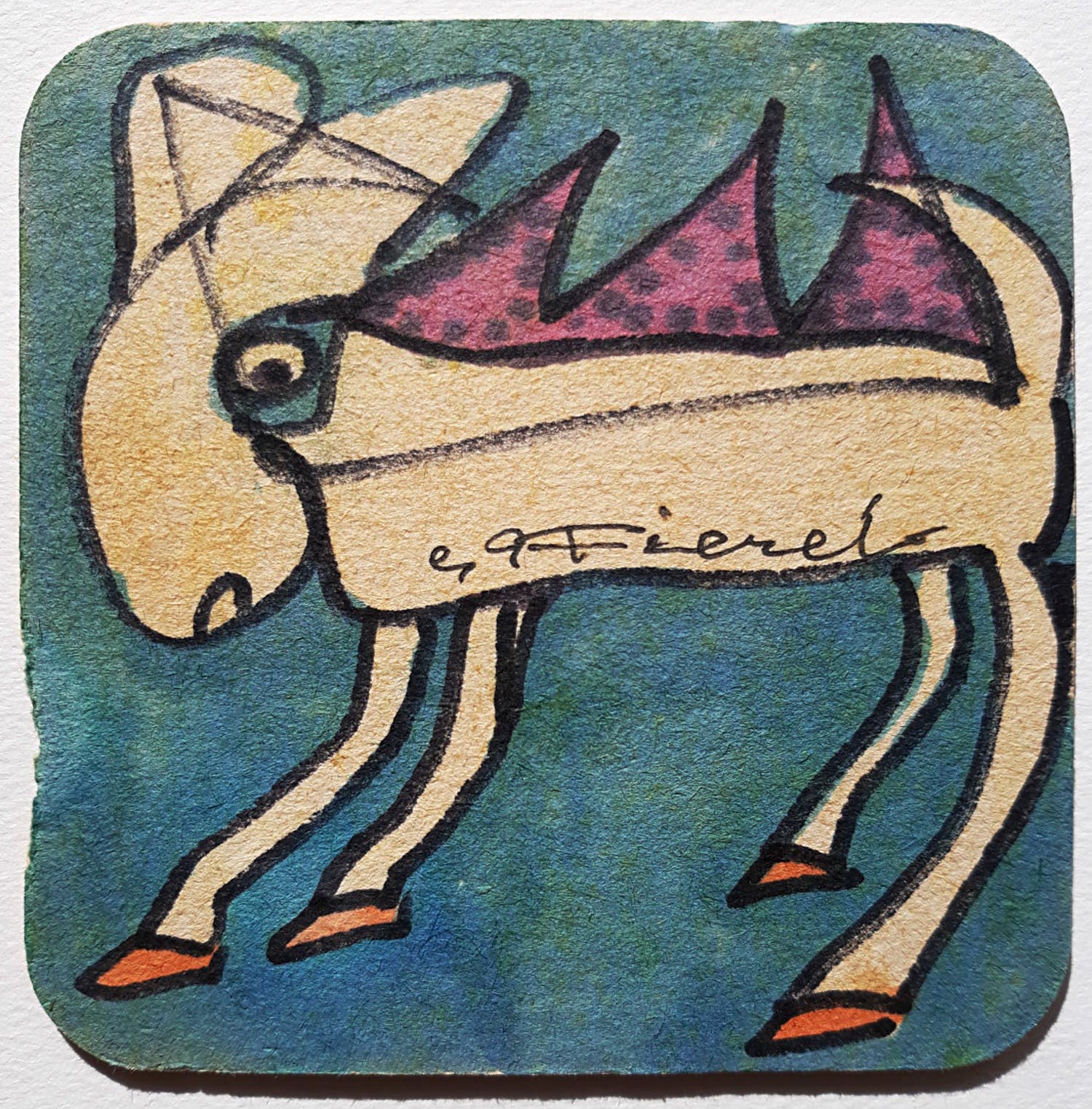 Gerard Fieret - Bokbier, tekening met stift Verkocht | Kunstveiling.be