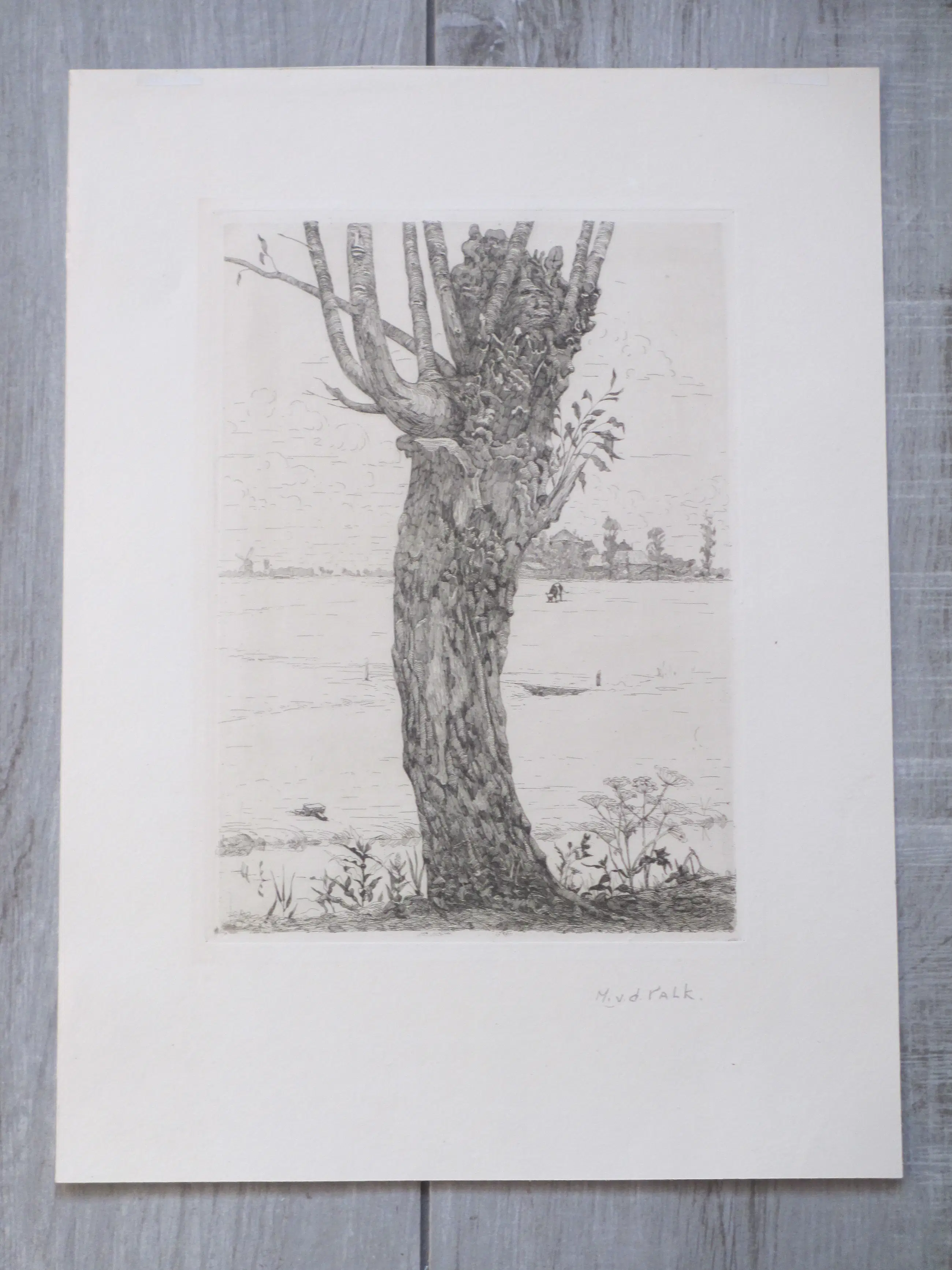 Maurits van der Valk - Polderlandschap met knotwilg - Ets kopen? Bied vanaf 55! | Kunstveiling.be